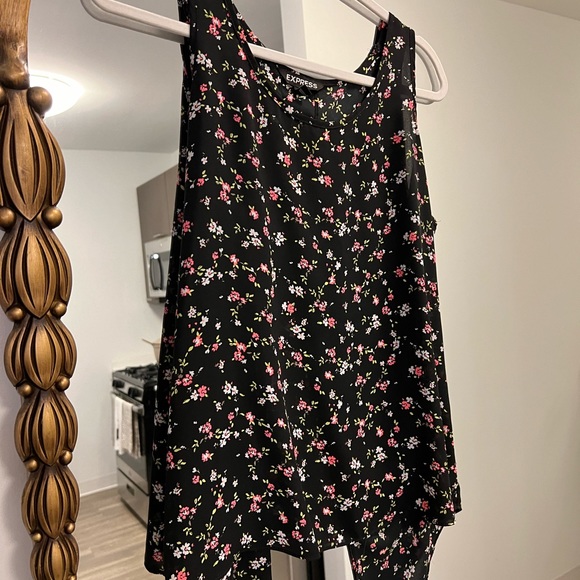 Express | Tops | Express Tank Black Flowered And Open Split Back | Poshmark